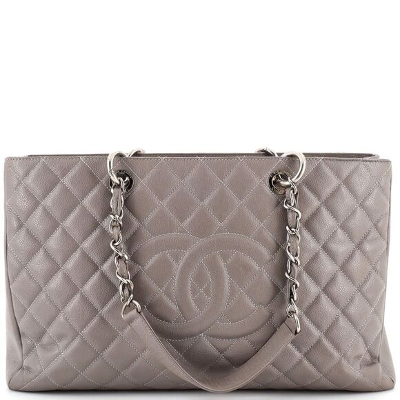 CHANEL | Bags | Chanel Grand Shopping Tote Quilted Caviar Xl Gray ...